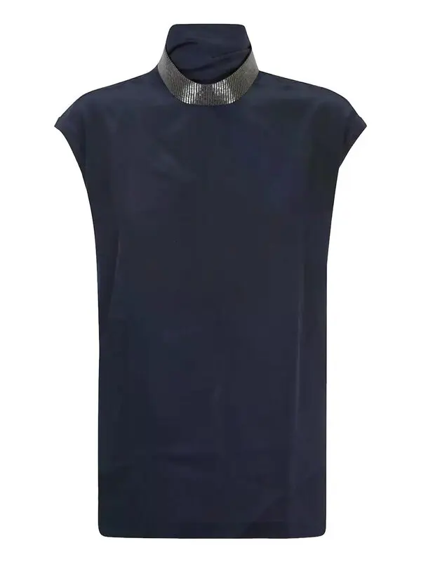 Brunello Cucinelli Embellished High-neck Top - Blue