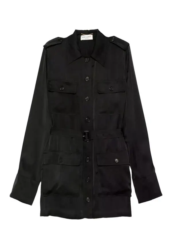 Saint Laurent Belted Flap-pocket Shirt Dress - Black