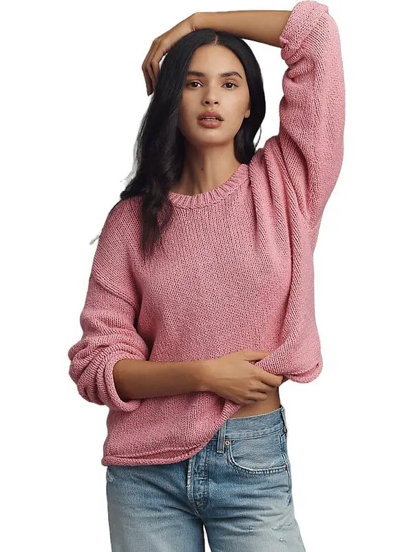 PILCRO Cotton Overd Roll-hem Pullover Sweater - Pink