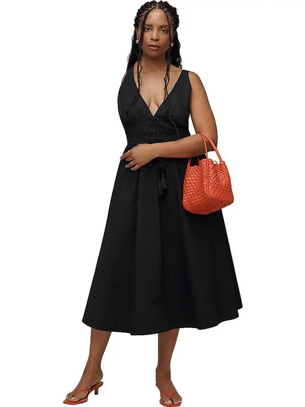 Maeve Sleeveless V-neck Tie-waist Midi Dress - Black