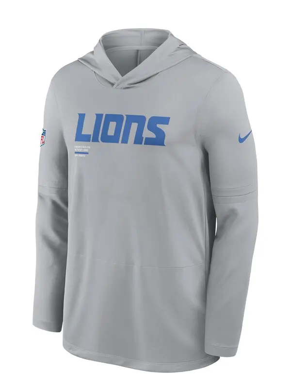 Nike Detroit Lions Pure Fury Sideline Dri-fit Nfl Long-sleeve Hooded Top - Grey