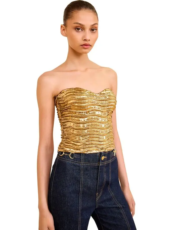 Ulla Johnson Heleen Metallic Cropped Bustier Top - Oro
