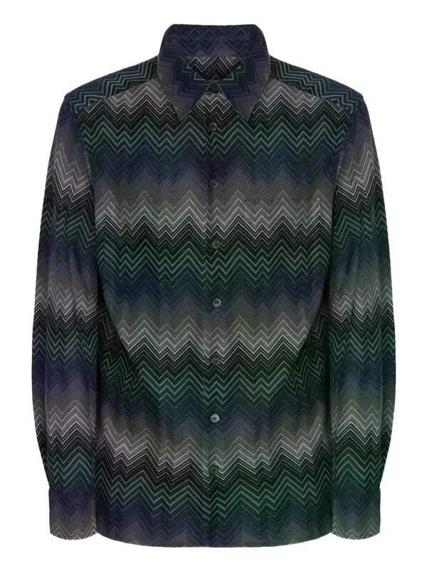 Missoni Chevron-pattern Long-sleeved Shirt - Blue
