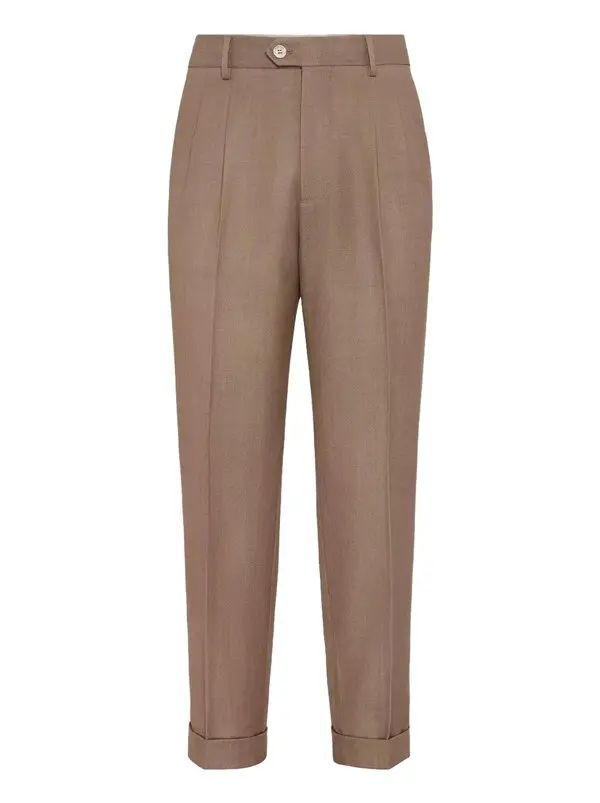 Brunello Cucinelli Pleated Wool Trousers - Brown