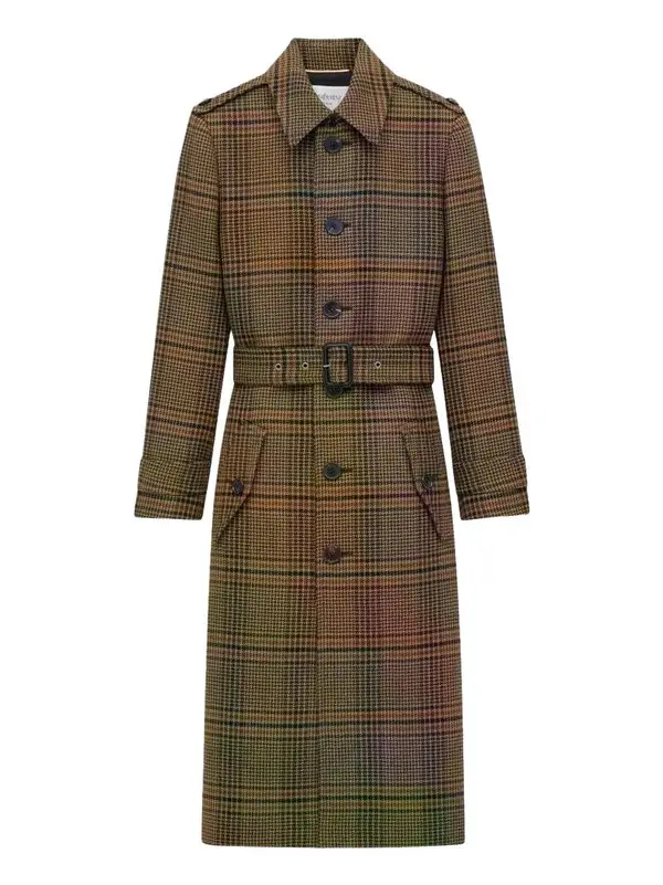 Saint Laurent Prince Of Wales Check Belted Coat - Brown