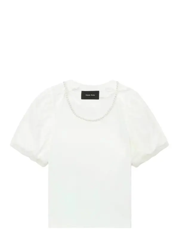Simone Rocha Pearl-embellished Puff-sleeve Top - White