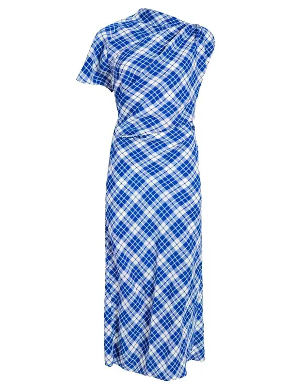 Proenza Schouler Hallie Asymmetric-neckline Plaid Dress - Blue