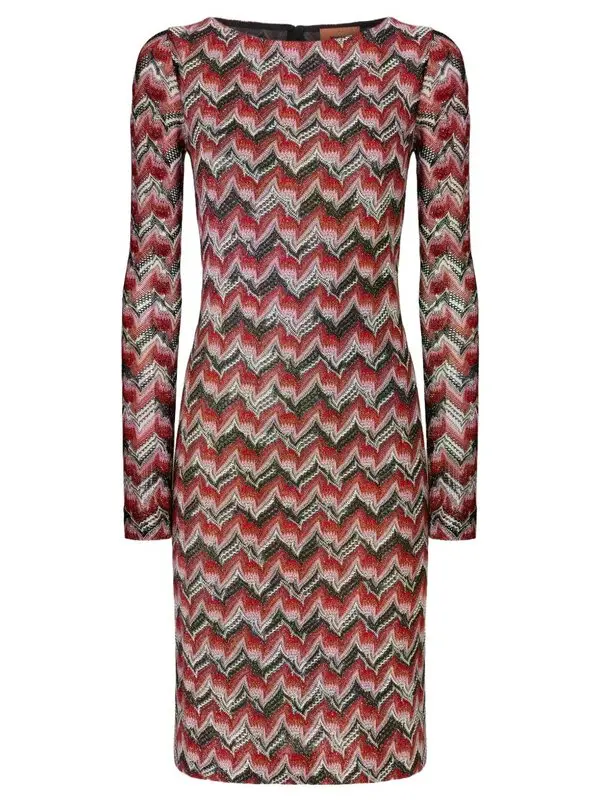 Missoni Chevron-pattern Long-sleeve Midi Dress - Red