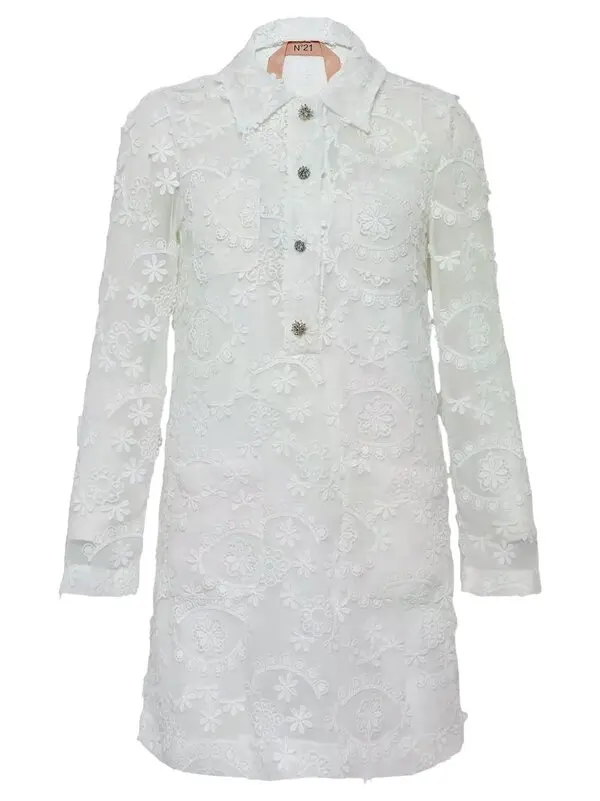 N°21 Floral-embroidered Dress - White