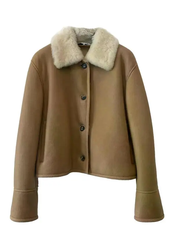 Loewe Buttoned Jacket With Shearling Collar - Brown