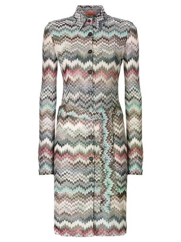 Missoni Chevron-pattern Belted Midi Shirt Dress - Neutrals