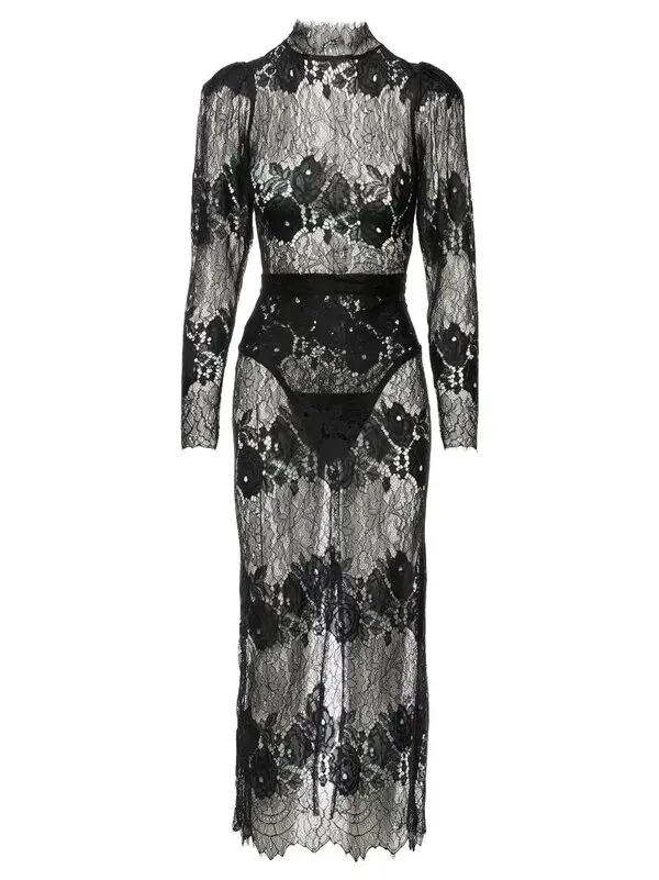 ANA RADU Lace High-neck Midi Dress - Black