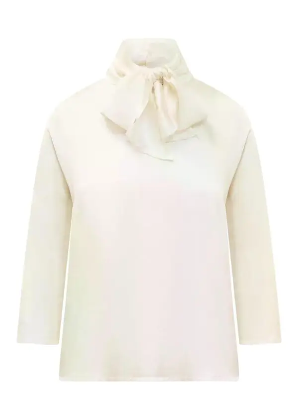 JUCCA Bow-neck Three-quarter Sleeve Top - Neutrals