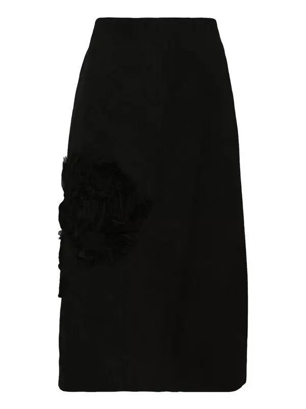 JIL SANDER Rose-applique Midi Skirt - Black