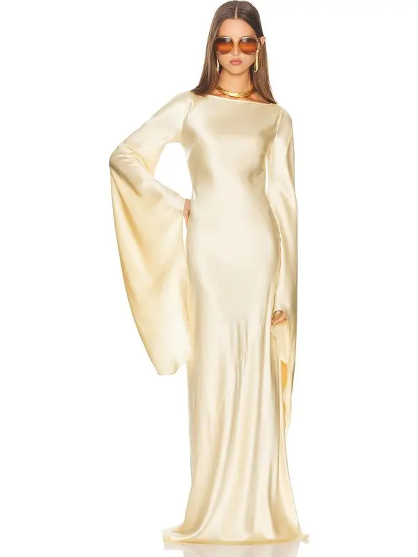 HELSA The Rosalind Dress In Silk Charmeuse - Golden Peach