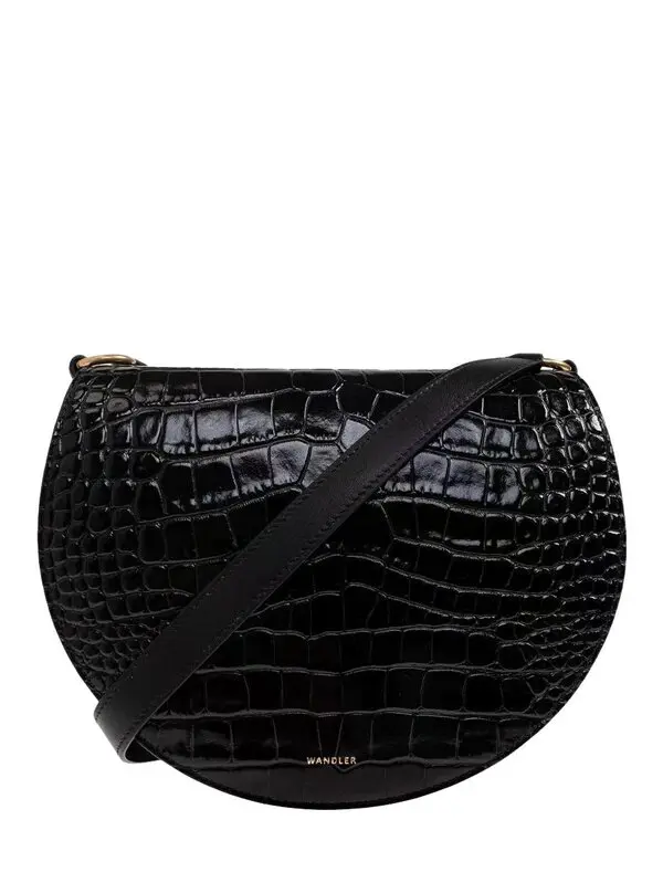 WANDLER Kate Crocodile-embossed Shoulder Bag - Black