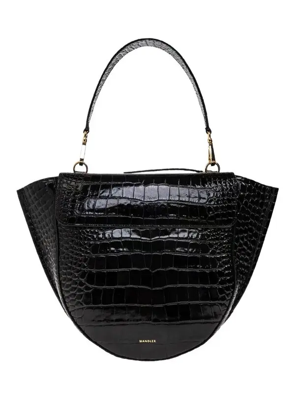 WANDLER Mia Crocodile-effect Tote Bag - Black