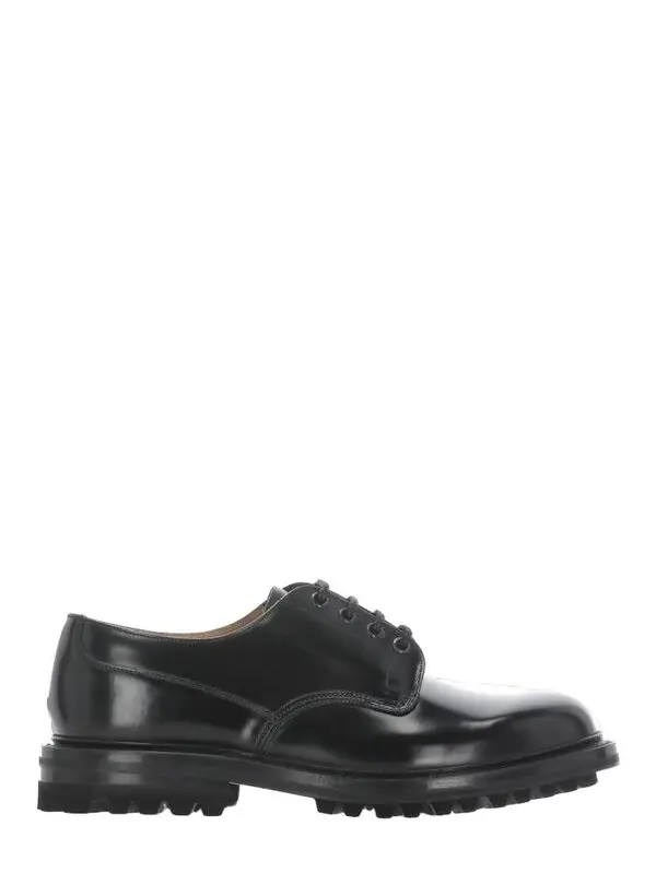 Church's Leather Lace Up Flat Shoes - Black