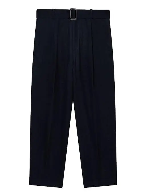 Emporio Armani Virgin Wool Trousers With Belt - Navy