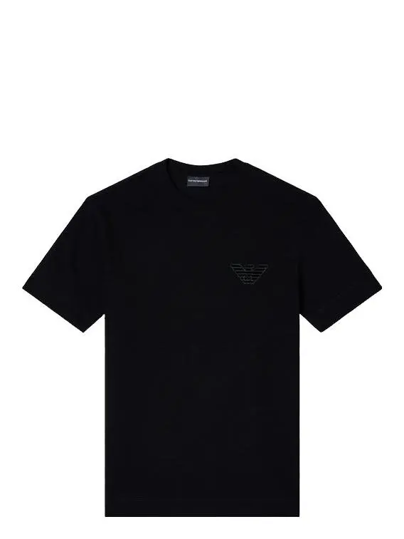 Emporio Armani Piqué Jersey T-shirt With Eagle Patch - Black