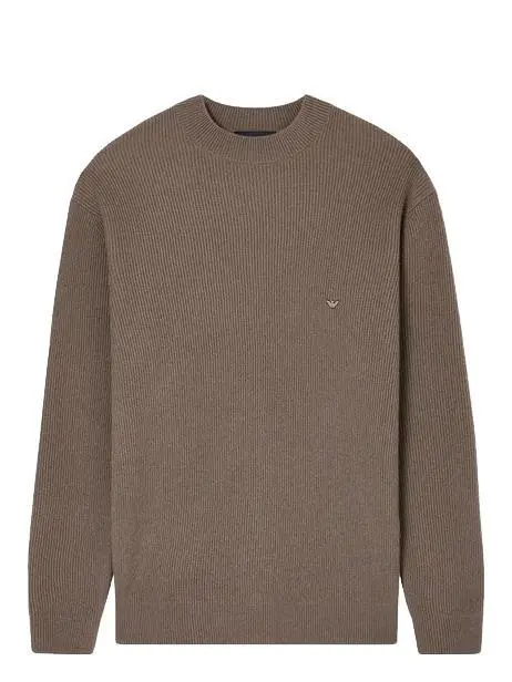 Emporio Armani Fisherman's Rib Virgin Wool Jumper - Natural