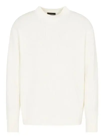 Emporio Armani Fisherman's Rib Virgin Wool Jumper - White