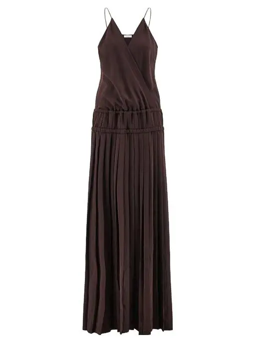FERRAGAMO Long Dress With Pleated Skirt - Brown