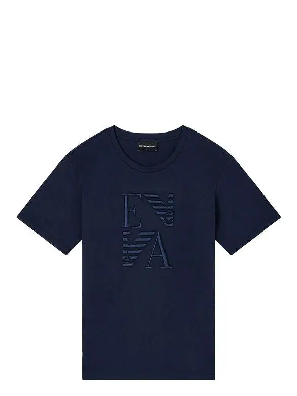 Emporio Armani Organic Jersey T-shirt With Logo Embroidery - Blue / Navy