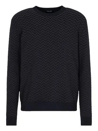 Giorgio Armani Plated Chevron Virgin Wool Crew-neck Jumper - Blue