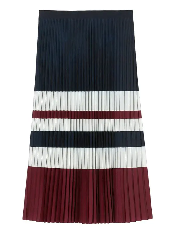 Marina Rinaldi Striped Pleated Midi Skirt - Red