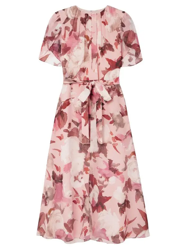 Erdem Belted Floral-print Silk-voile Midi Dress - Pink