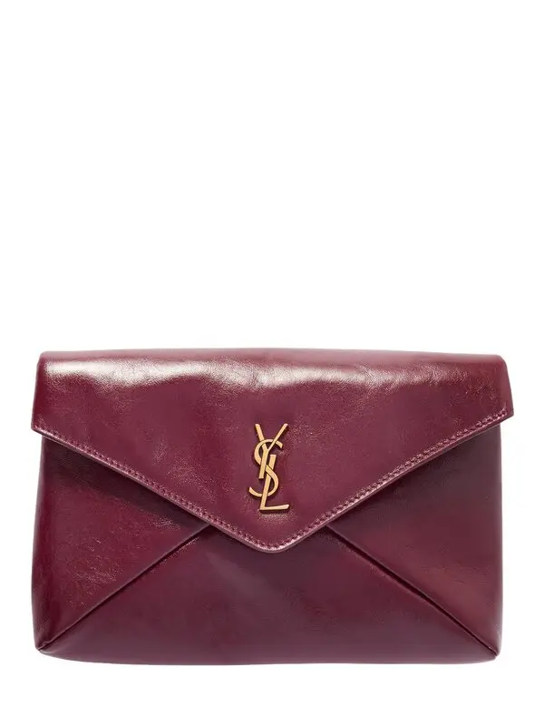 Saint Laurent Cassandre Large Glossed-leather Clutch - Red