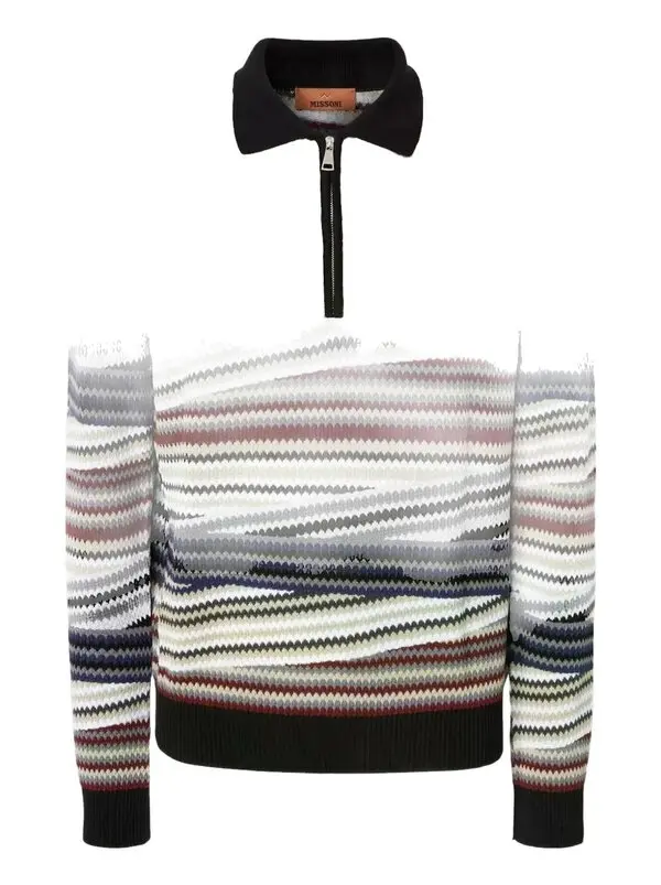 Missoni Striped-pattern Zip-neck Polo Shirt - White
