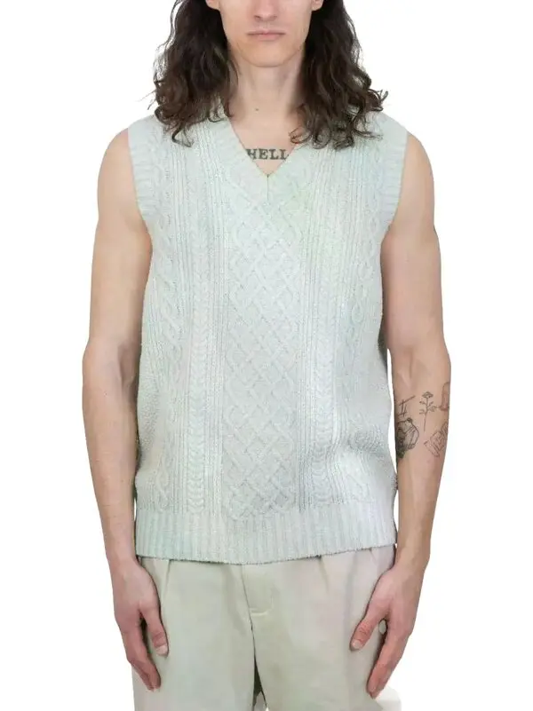 BEAMS Cable-knit V-neck Sweater Vest - Blue