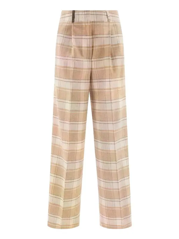 Peserico Pleated Front Check Trousers - Neutrals