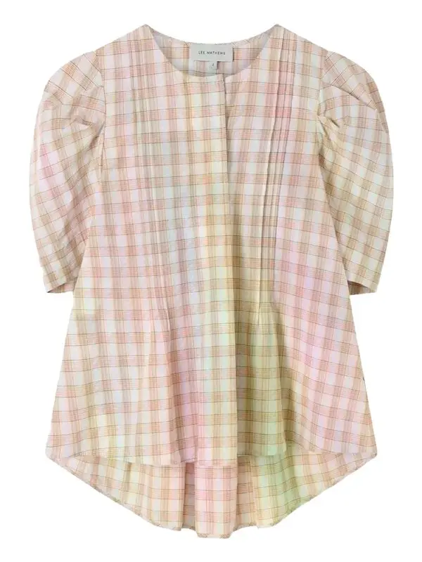 LEE MATHEWS Puff-sleeve Checked Top - Pink