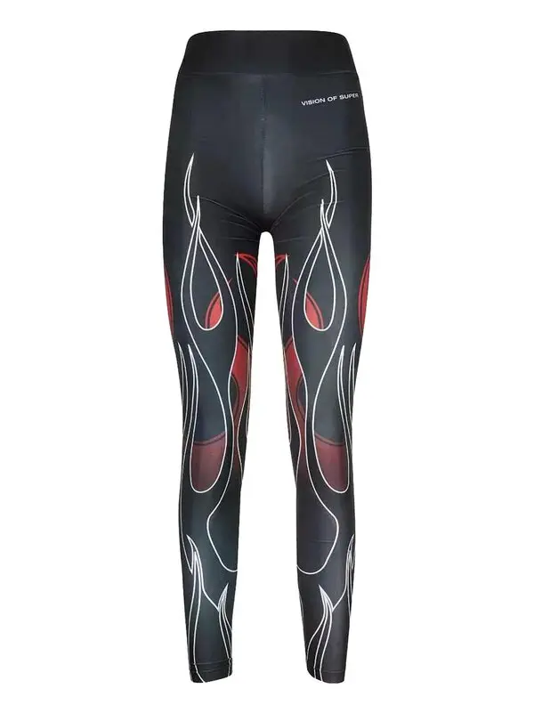 VISION OF SUPER Flame-print Leggings - Black
