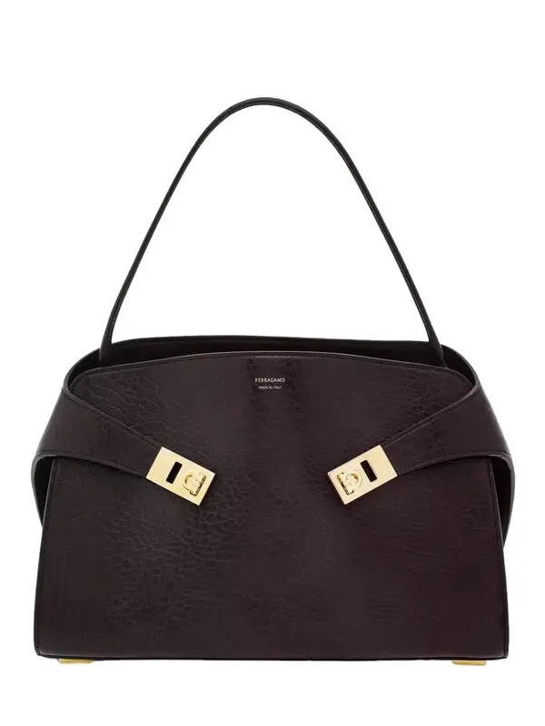 FERRAGAMO Medium Hug Gancini-buckles Shoulder Bag - Brown