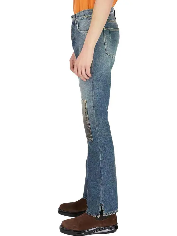(DI)VISION Straight Leg Jeans With Knee Patches - Blue