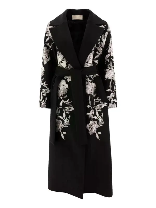 Elie Saab Floral-embroidered Coat - Black