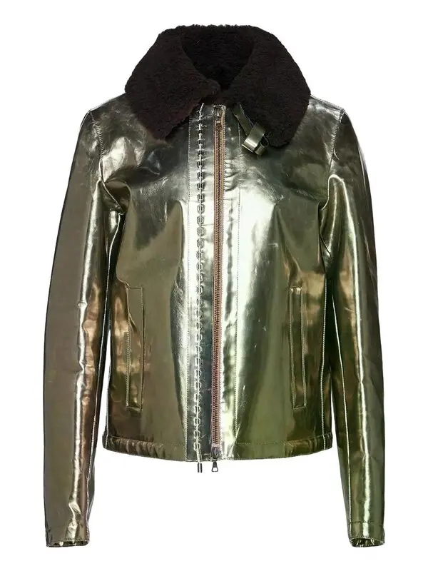 JIL SANDER Metallic Shearling-collar Jacket - Gold