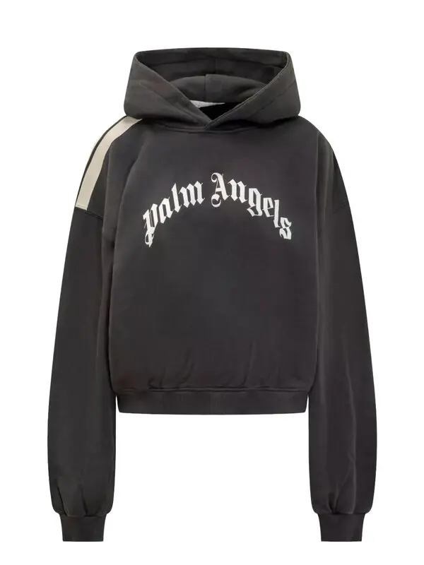 Palm Angels Logo-print Hoodie With Stripe Detail - Black