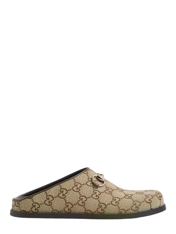 Gucci Gg Monogram Horsebit Flat Mules - Brown