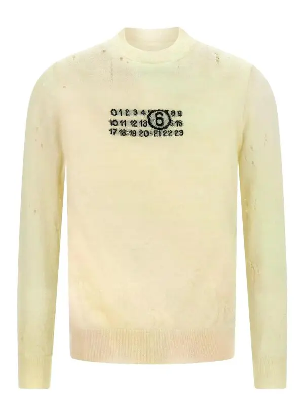 MAISON MARGIELA Jacquard-detail Distressed Wool Sweater - Beige