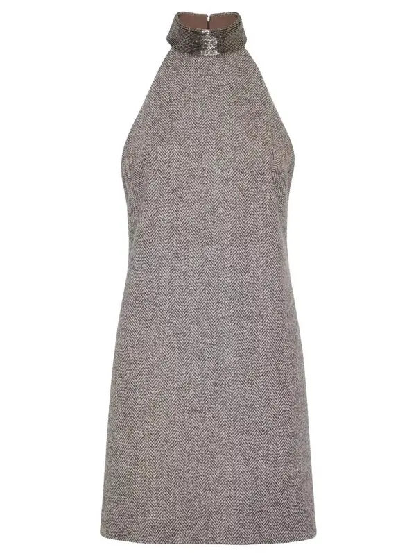 Brunello Cucinelli Halter-neck Herringbone Tweed Dress - Brown