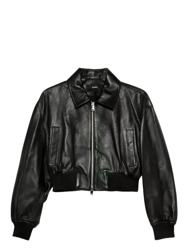 ARMA Desy Cropped Zip-front Leather Jacket - Black