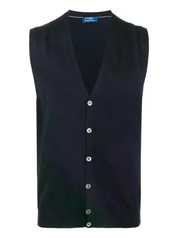 BARBA NAPOLI Sleeveless Virgin Wool Cardigan - Blue
