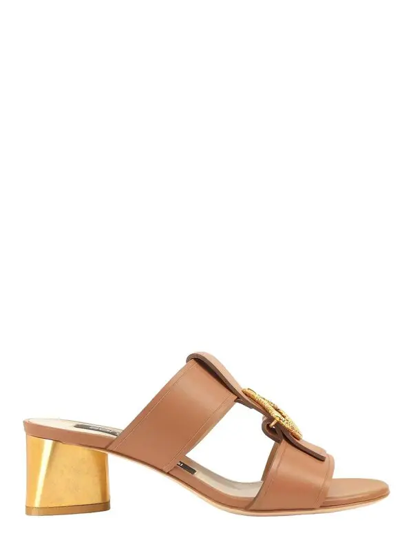 SERGIO ROSSI Leather Flat Sandals - Brown