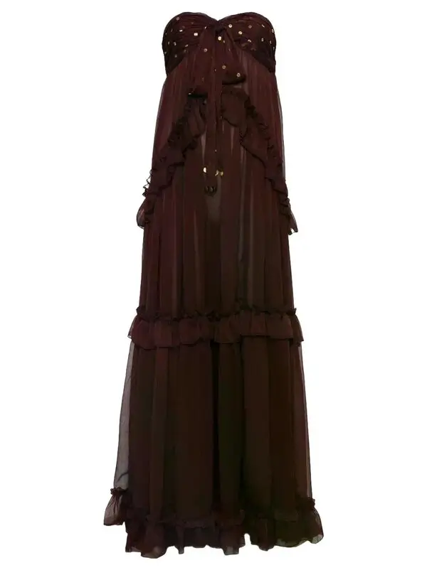 SIEDRES Sequin-embellished Strapless Maxi Dress - Brown