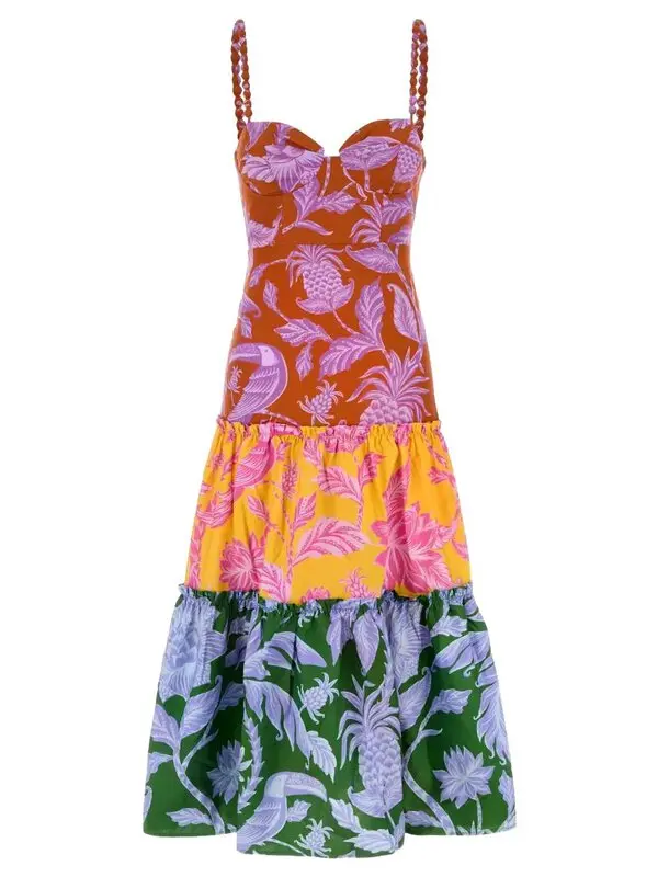 Farm Rio Tropical-print Tiered Midi Dress - Pink